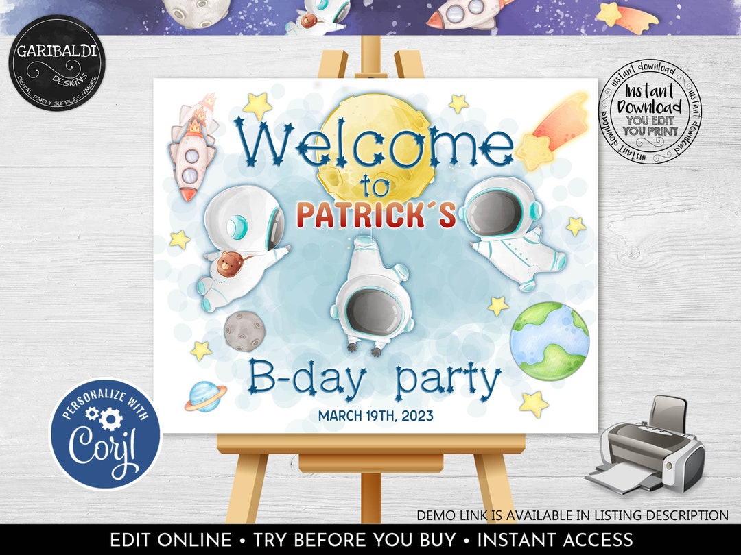 Editable Outer Space Welcome Sign Galaxy Planets Baby Astronaut Moon ...