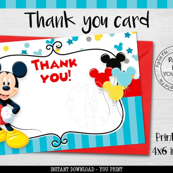 Mickey Mouse First Birthday Thank You Cards - Etsy