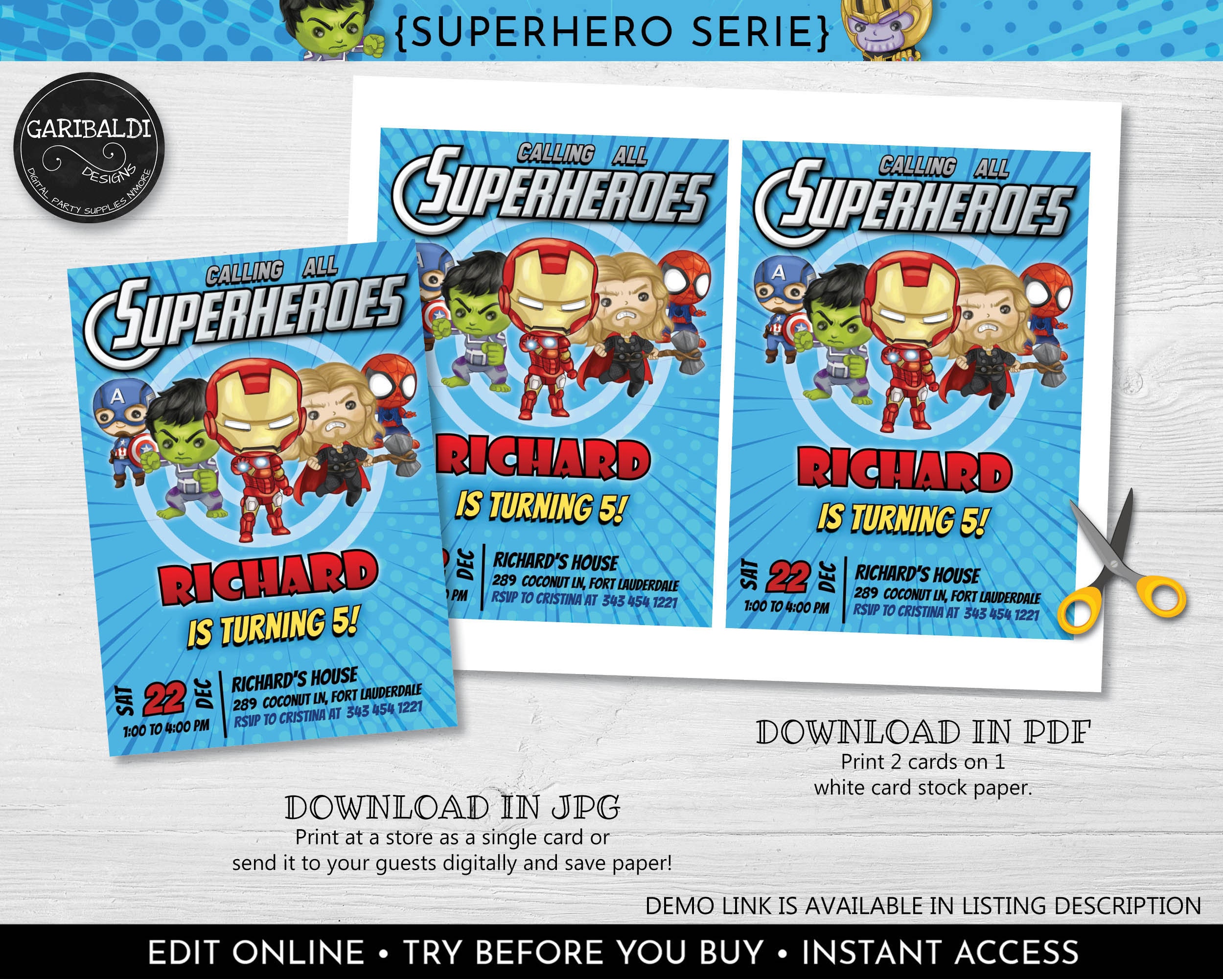 Editable Superhero Invitation, Instant Download Superhero Birthday ...