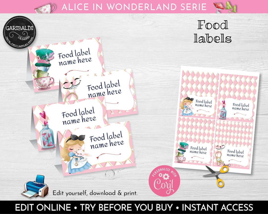 Editable Alice in Wonderland Food Labels Instant Download Alice in ...