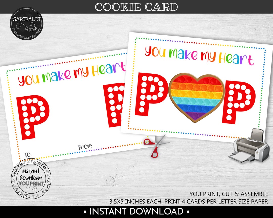 You Make My Heart Pop Cookie Card Pop Bubble Valentine's Day Tag ...