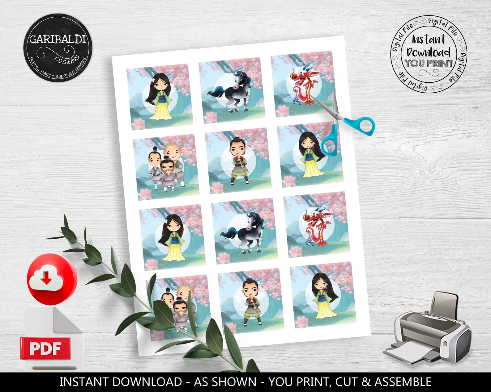 Mulan Cupcake Toppers Printable Mulan Labels Birthday Party - Etsy