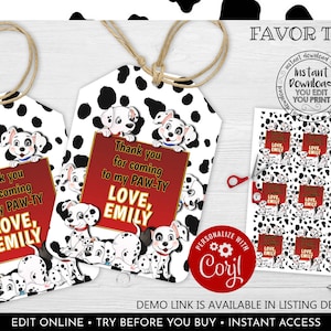 Editable Dalmatians Favor Tags, Puppy Dog Thank You Tags, Puppies ...