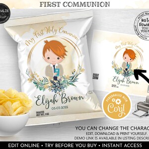 Editable First Communion Chip Bag Wrapper Printable Boy First | Etsy
