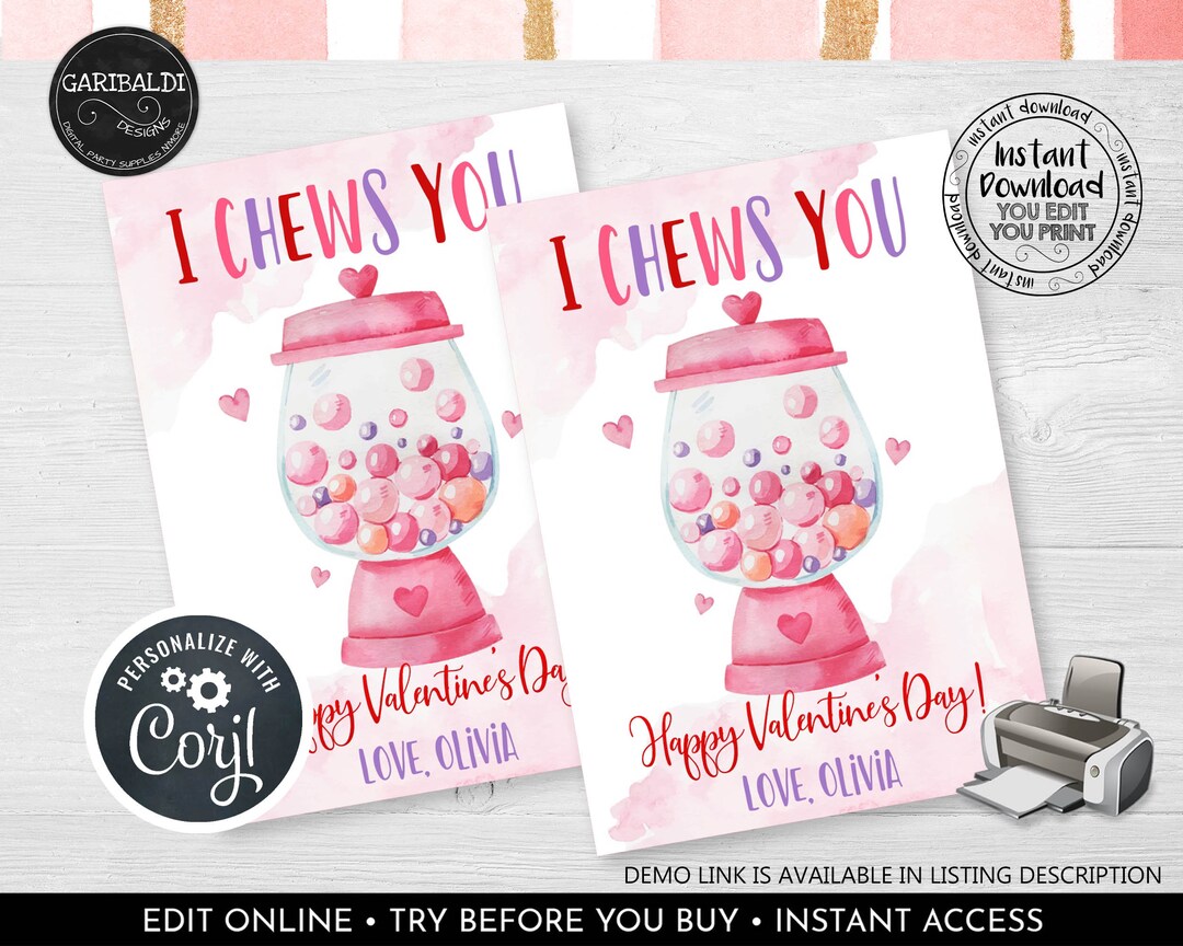 Editable I Chews You Valentine's Day Card Valentine's Day School Kids ...