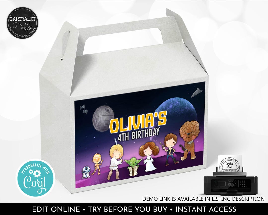 Editable Space Wars Gable Box Label Outer Space Gift Labels Star Space ...