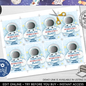 Editable Outer Space Favor Tags Astronaut Baby Thank You Tag Printable ...