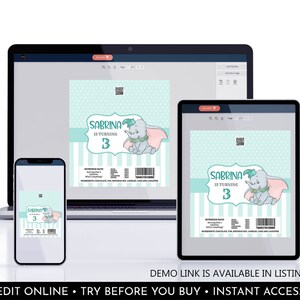 Editable Dumbo Candy Bar Wrapper Mint Elephant Baby Shower Chocolate ...