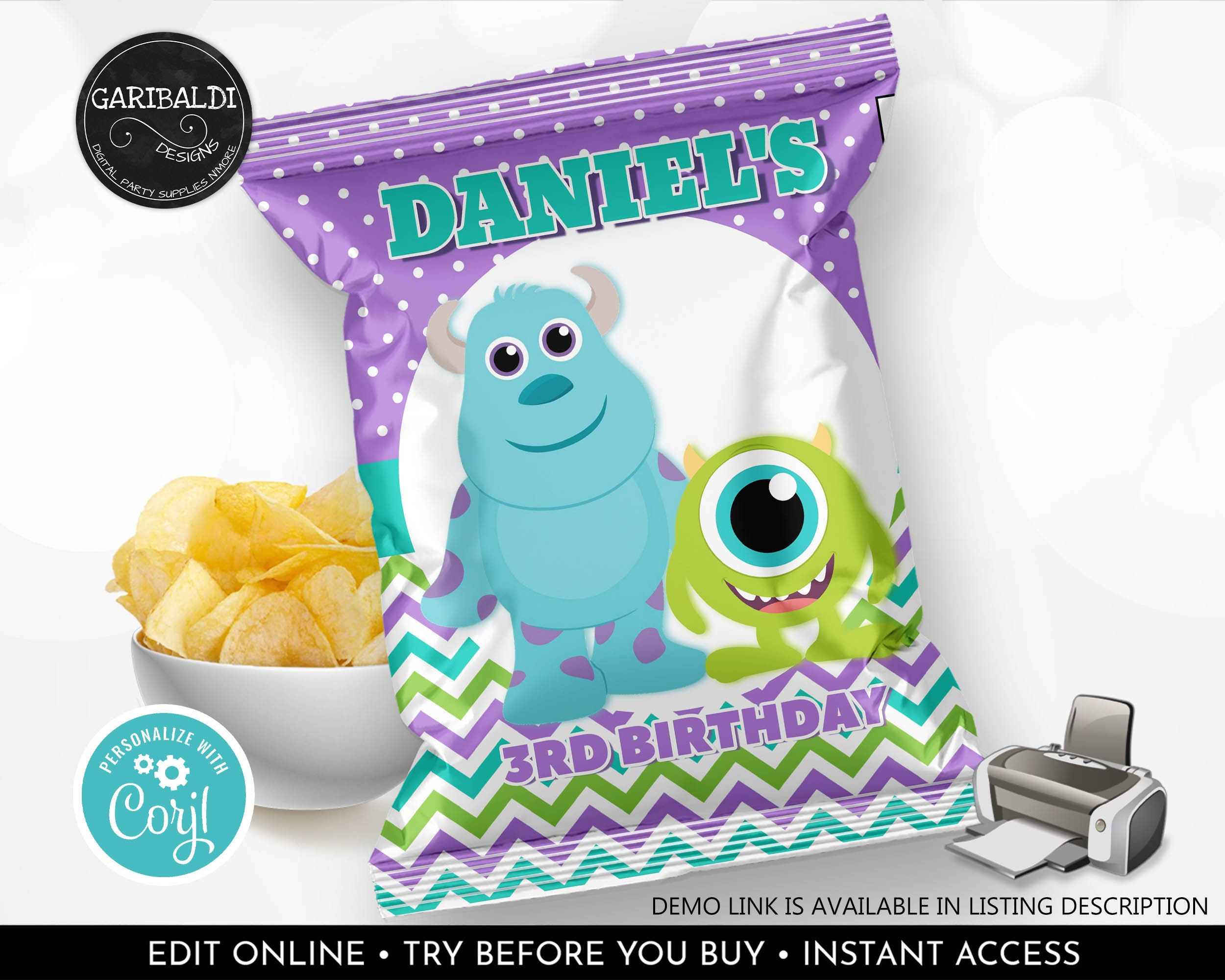 Editable Monsters Chip Bag Printable Monsters Chip Bags Little Monsters ...