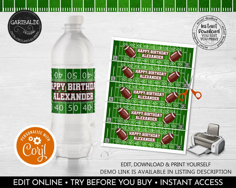 Editable Football Water Bottle Labels Printable American - Etsy