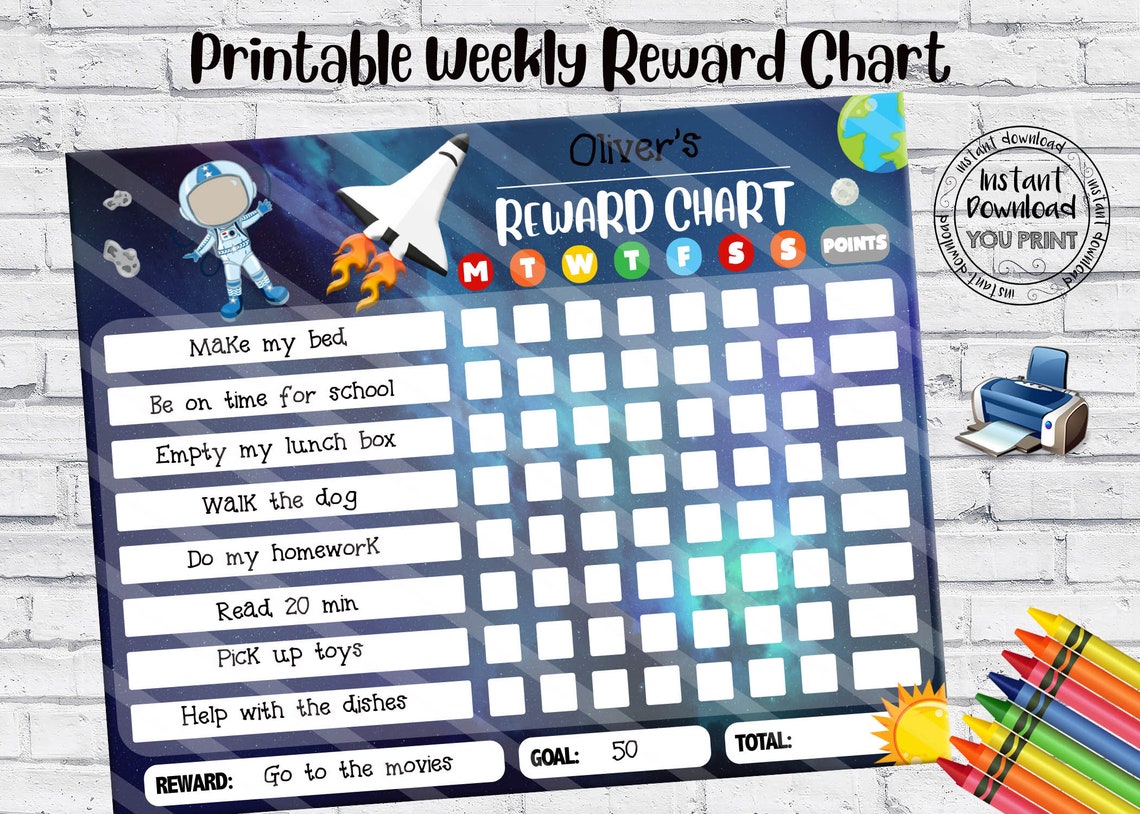 Instant Download Outer Space Reward Chart Printable Reward - Etsy