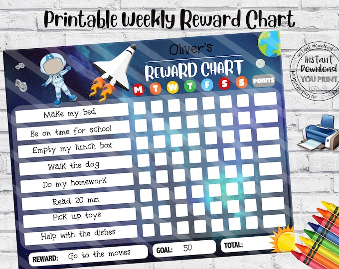 Editable Space Reward Chart Printable Behavior Chart Daily Chore Chart ...