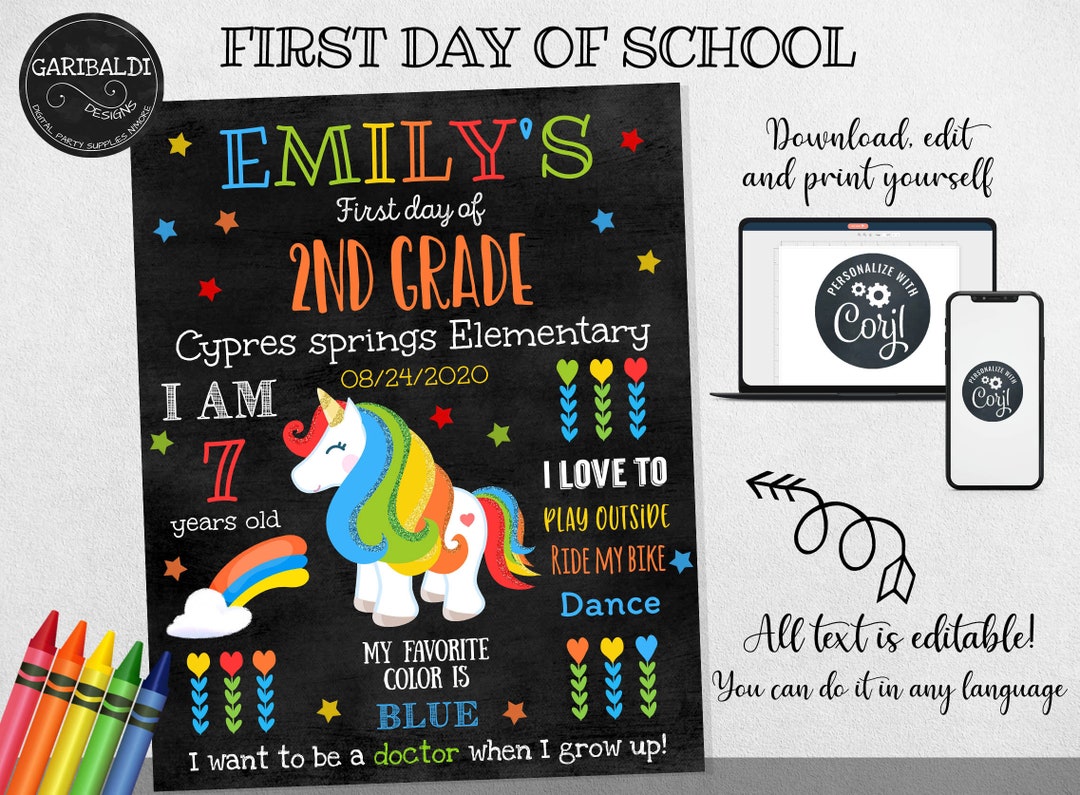 Editable First Day of School Sign Instant Download Back to School ...