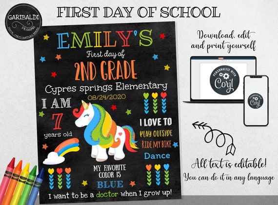 Editable First Day of School Sign Instant download Back to | Etsy