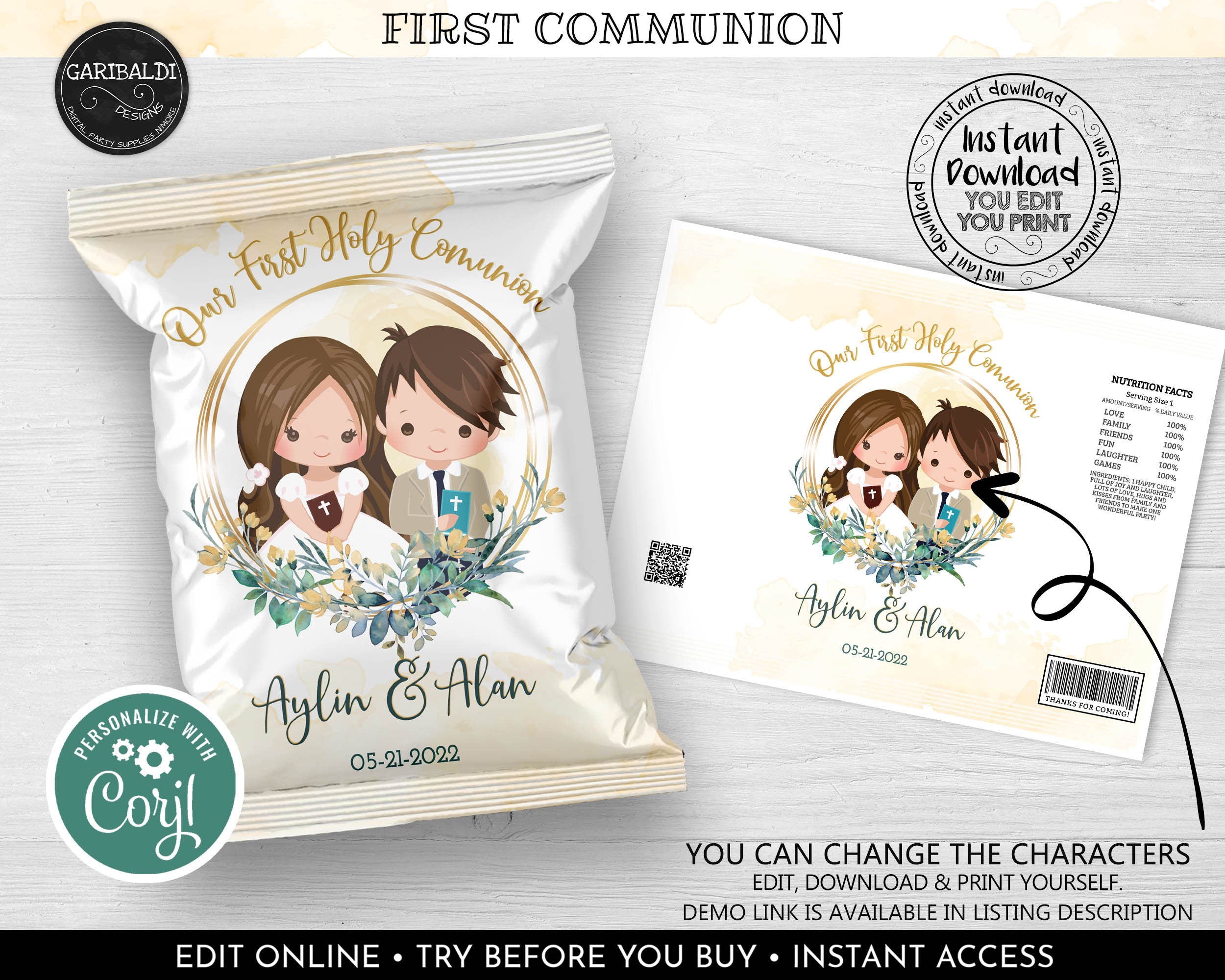 Editable First Communion Chip Bag Wrapper Template Printable - Etsy