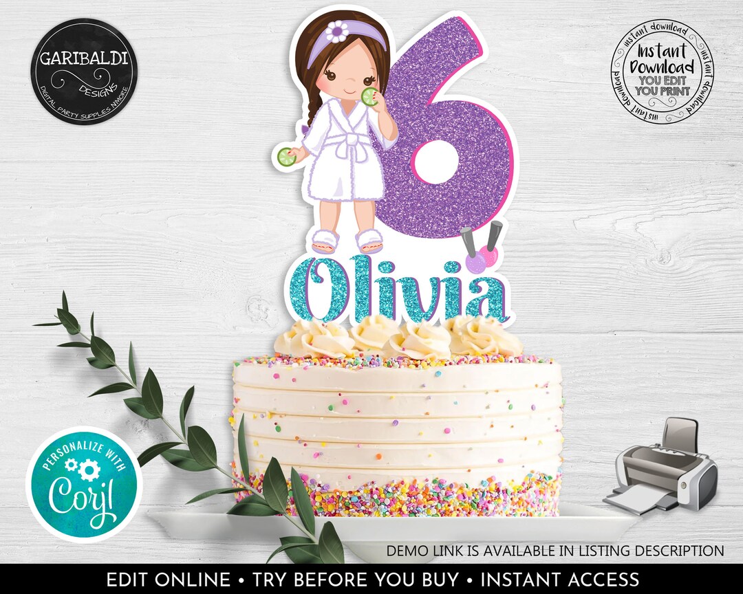 Spa Cake Topper Editable Spa Girl Birthday Party Centerpiece - Etsy