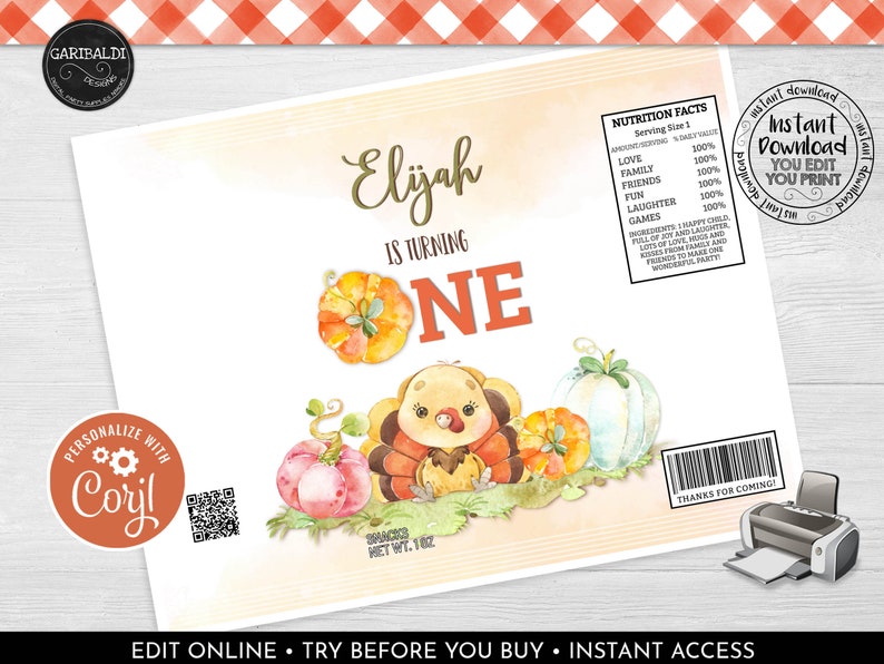 Editable Little Turkey Chip Bag Wrapper Printable Potato Chip - Etsy