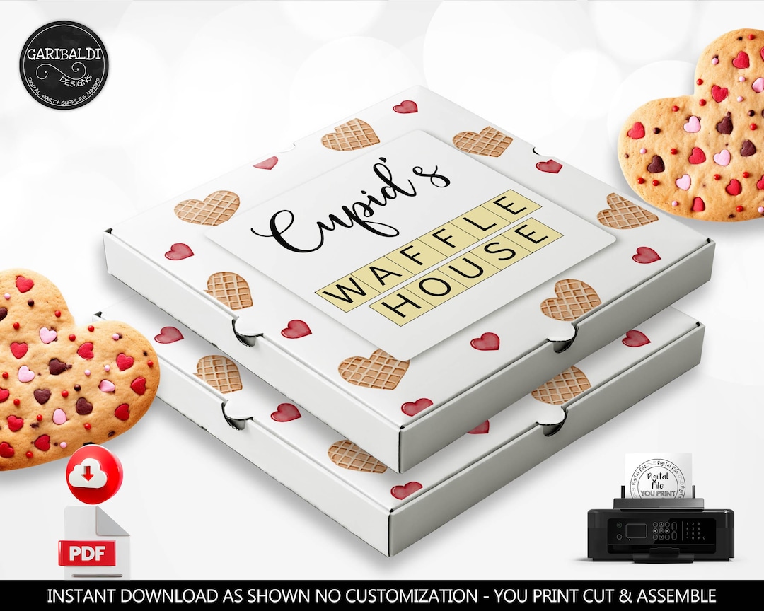 Cupid's Waffle House Box Labels 3x3 Inches Valentine's Day Cookie Card ...