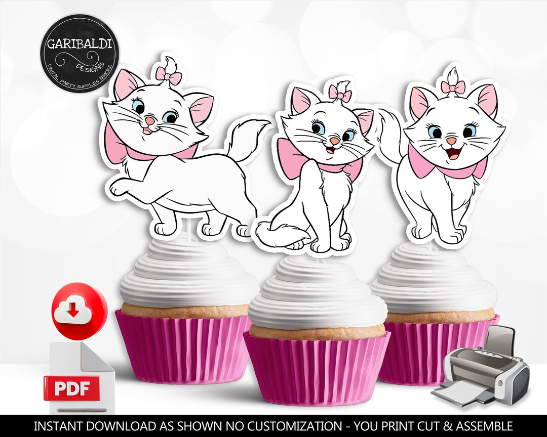 Cat Marie Cupcake Toppers Instant Download Kitty Cute Marie Aristocats