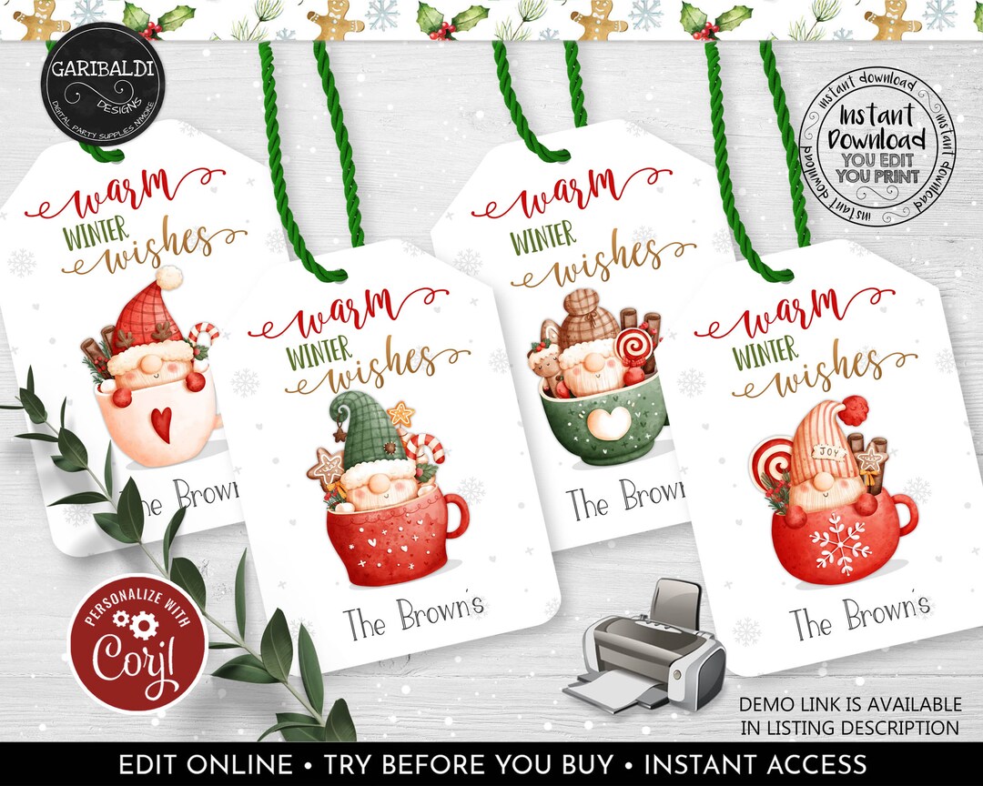 Editable Warm Wishes Tag Personalized Christmas Gift Tag Hot Cocoa Tag ...