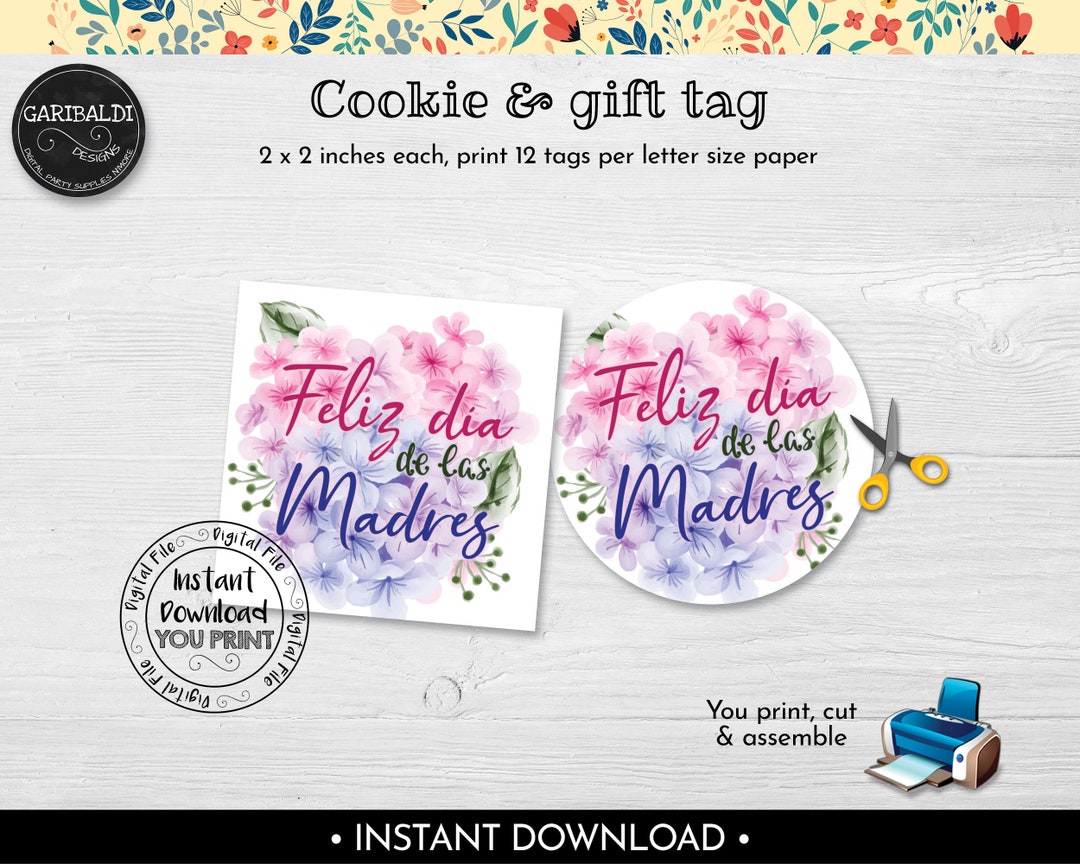 Feliz Dia De Las Madres Tag, Instant Download Mother's Day Floral Gift ...