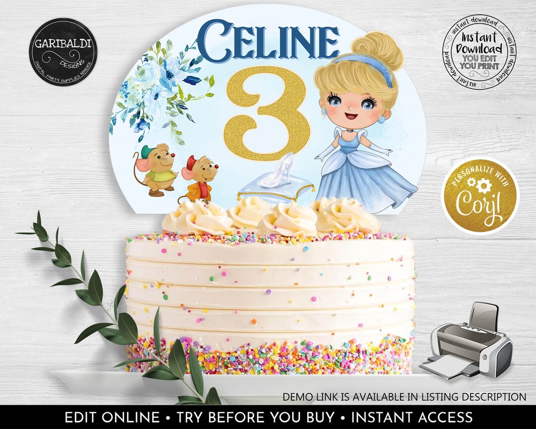 Cinderella Cake Topper Editable Once Upon a Time Princess Royal ...