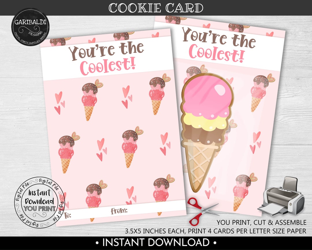 You're the Coolest Cookie Card, Valentine Cookie Card, Ice Cream Cookie ...
