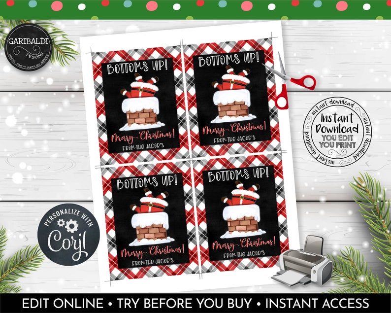 Editable Christmas Wine Labels Bottoms up Santa Wine Labels - Etsy