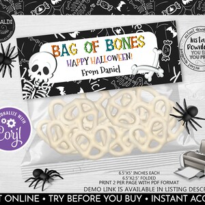 Bag of Bones Topper Editable Halloween Treat Bag Topper Skeleton Treat ...