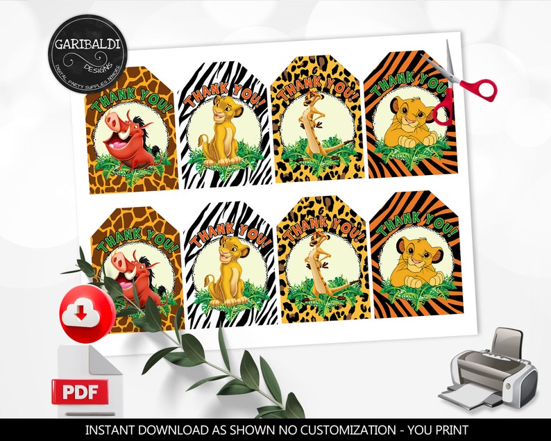 Instant Download Lion King Favor Tags Printable Lion Gift Tags Safari ...