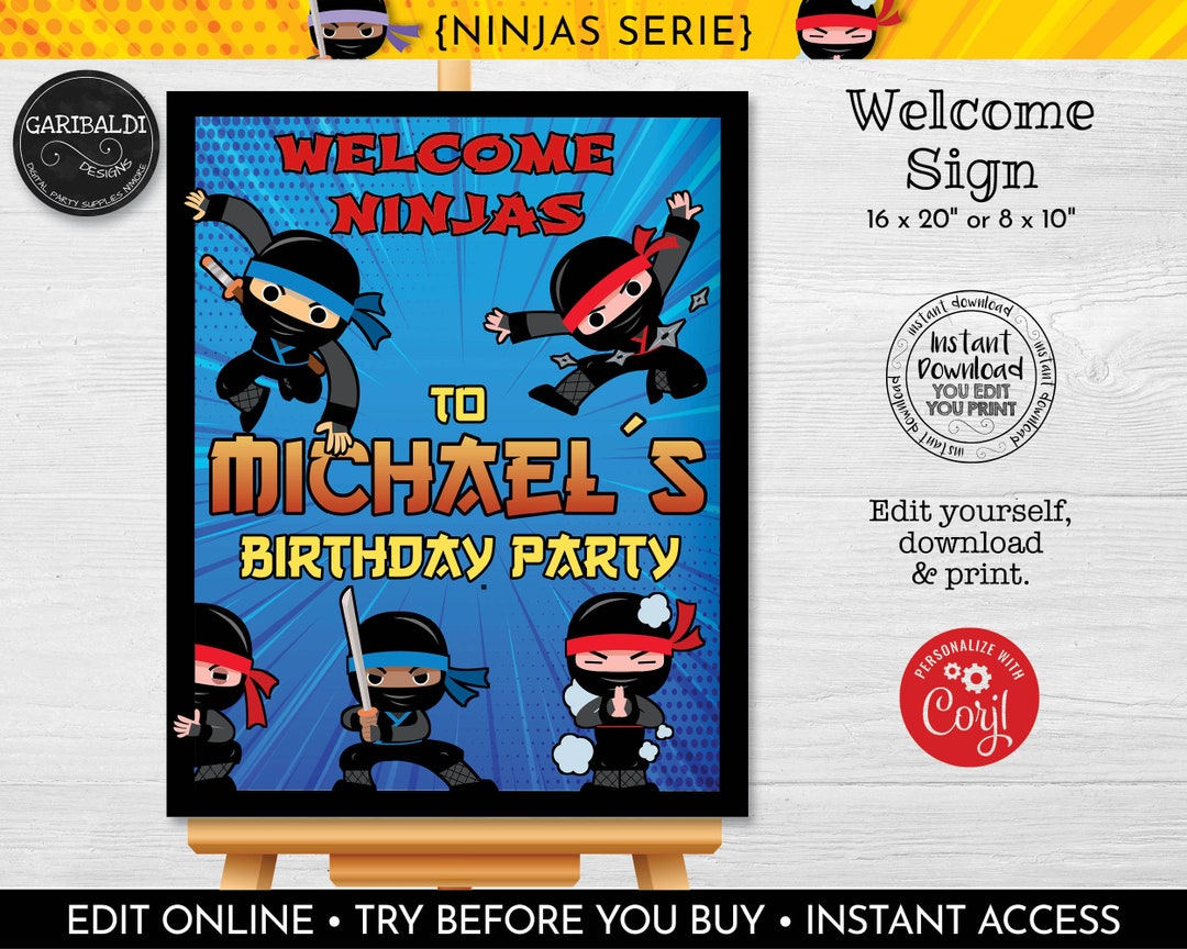 Editable Ninja Welcome Sign Instant Download Birthday Party Welcome ...
