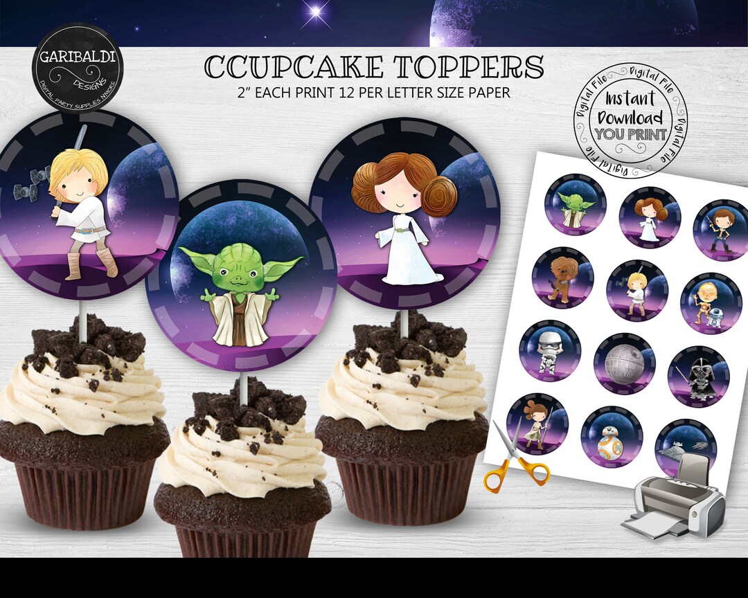 Space Wars Cupcake Toppers Printable Outer Space Party Supplies Galaxy ...