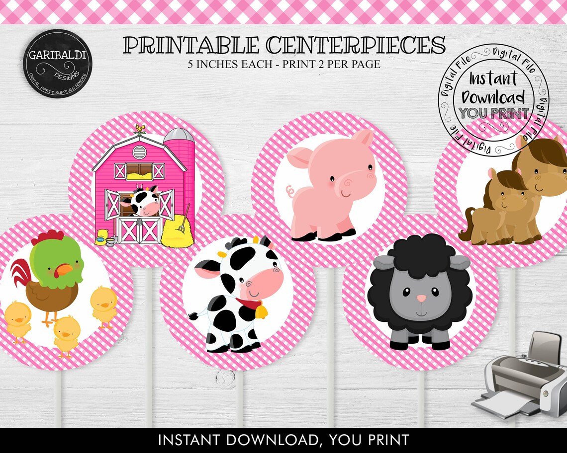 Printable Pink Farm Centerpieces Farm Cake Topper Farm | Etsy