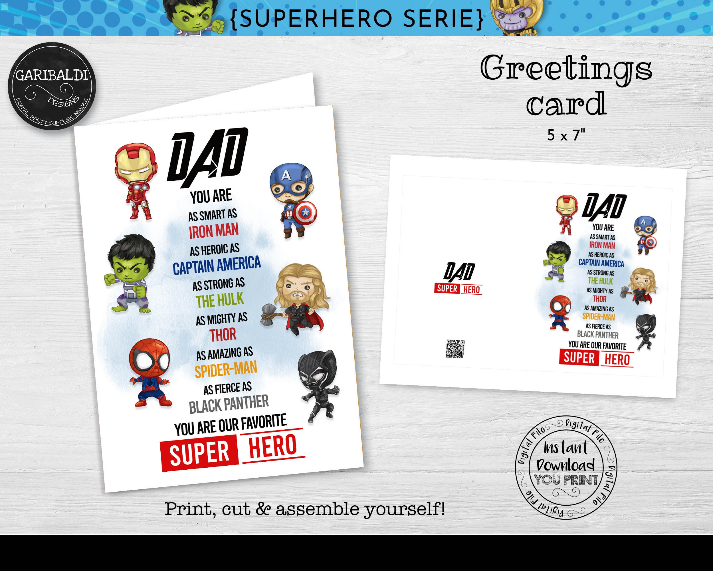 Instant Download Father's Day Card, Superhero Fathers Day Card, Super ...