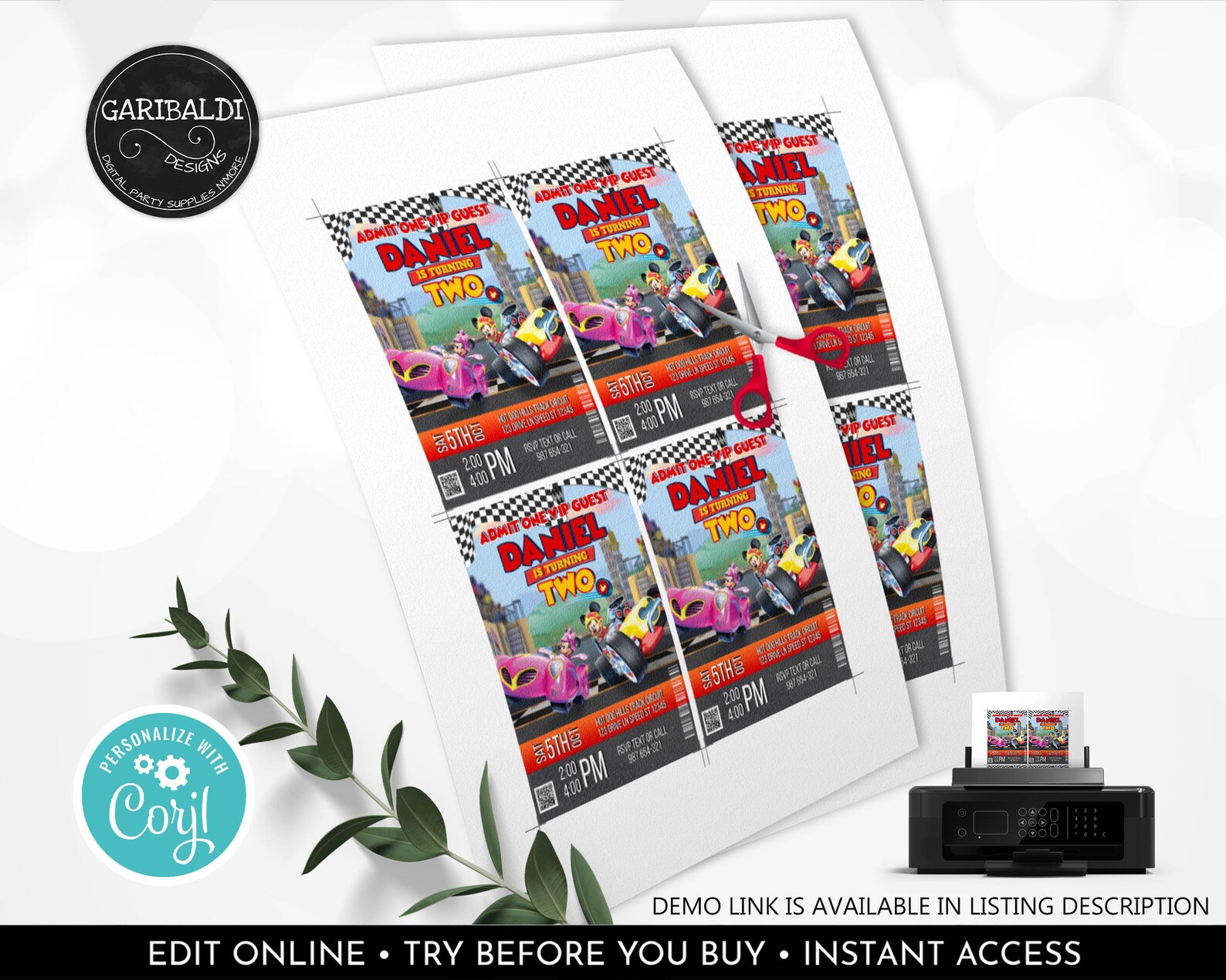 Editable Pit Crew Pass Invitation Roadster Racers Invite Mickey Mouse ...