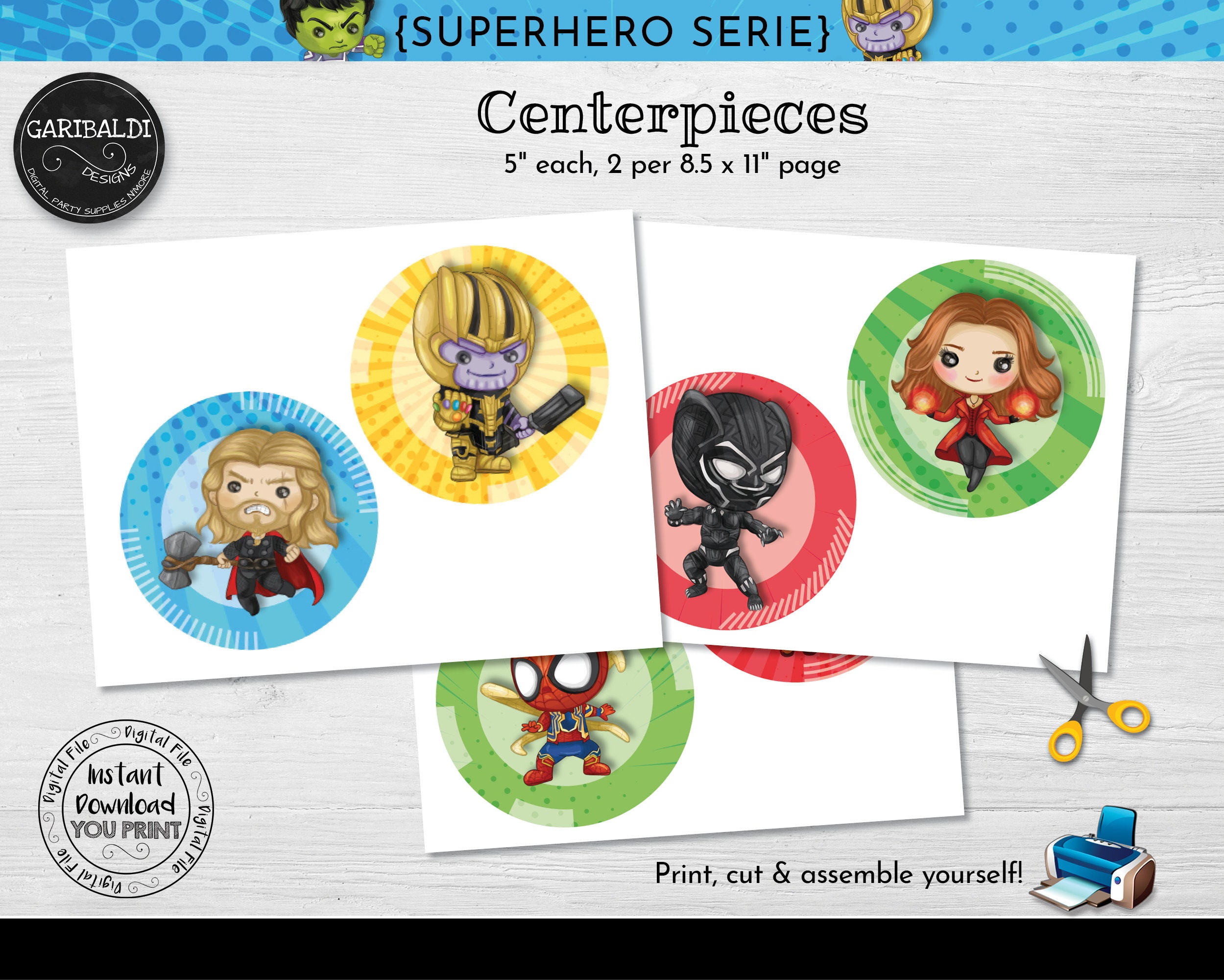 Superhero Centerpieces Instant Download Superheroes Cake Topper ...