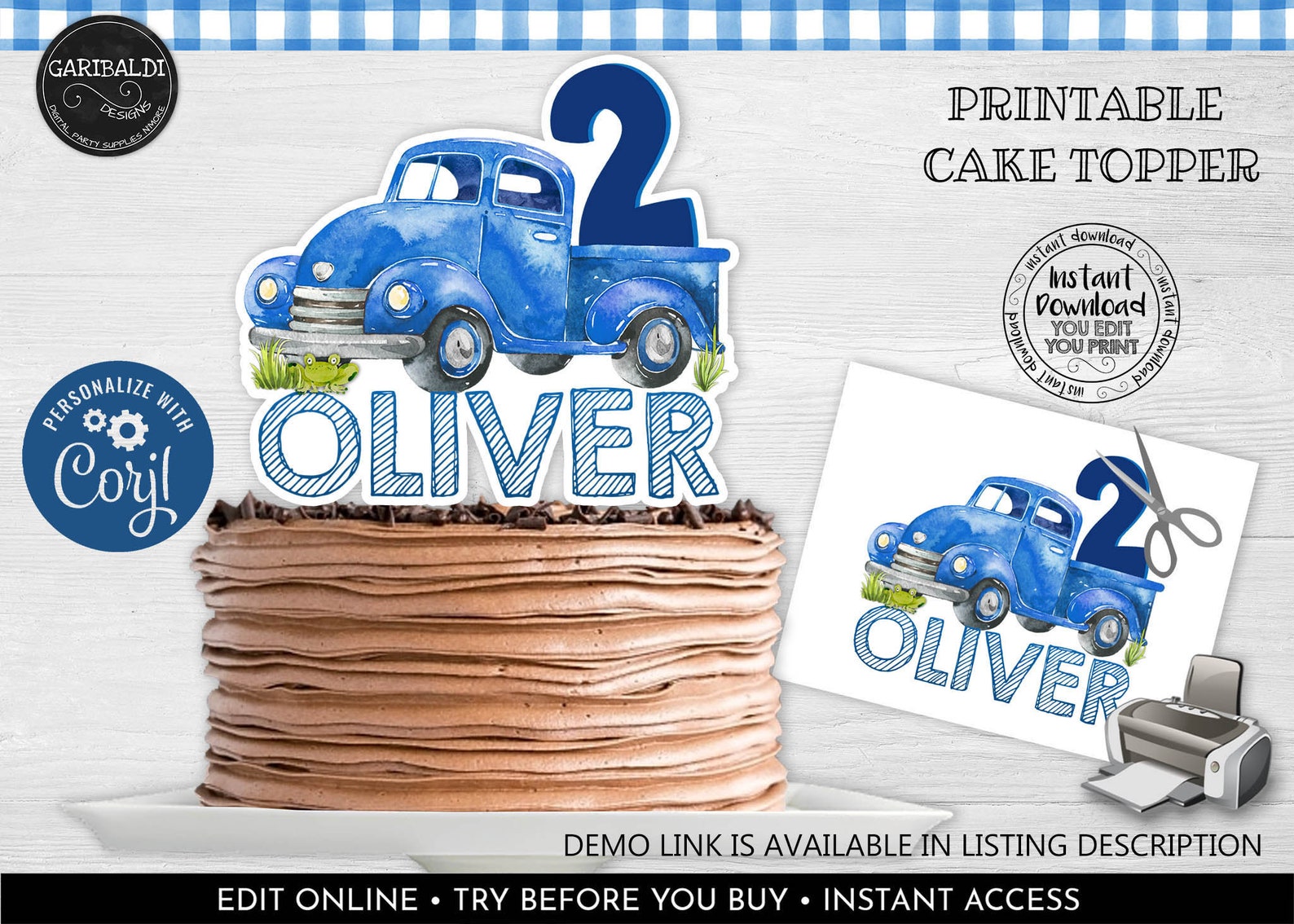 Editable Blue Truck Cake Topper Printable Farm Animals Cake - Etsy
