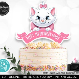 Editable Cat Marie Cake Topper Cute Marie Centerpieces Kitty Cat Marie ...