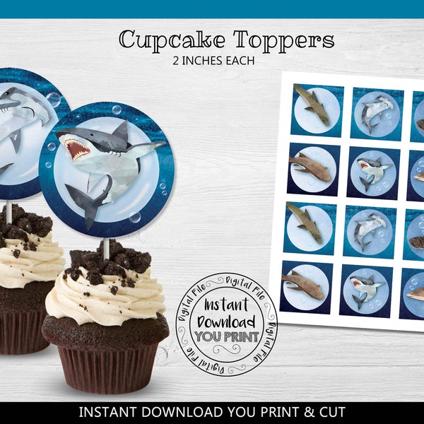 Shark Cupcake Topper Printable - Etsy