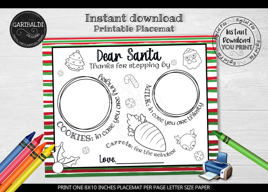 Dear Santa Placemat Printable Santa Placemat Cookies for Santa Placemat ...