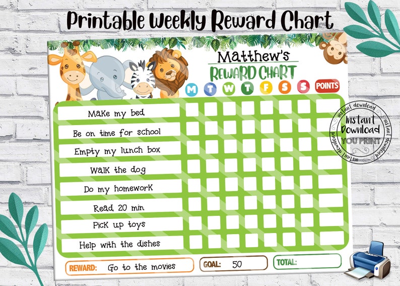 Instant Download Safari Reward Chart Printable Safari Chart | Etsy