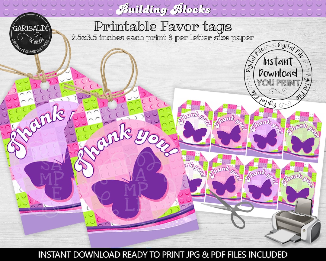 Girls Building Blocks Favor Tags Building Blocks Gift Tags Building ...