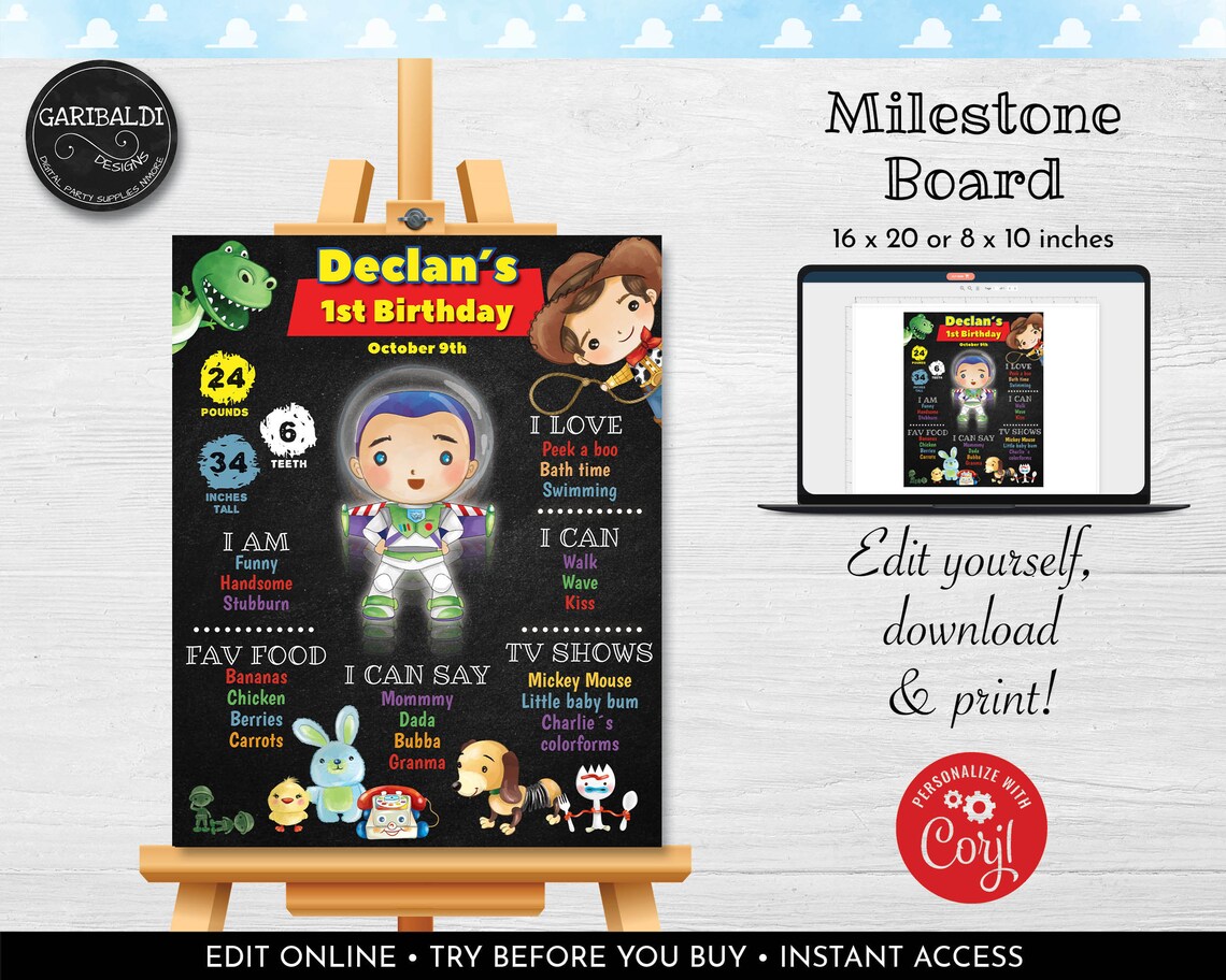 Editable Toy Story Milestone Board Toy Story Birthday Poster | Etsy