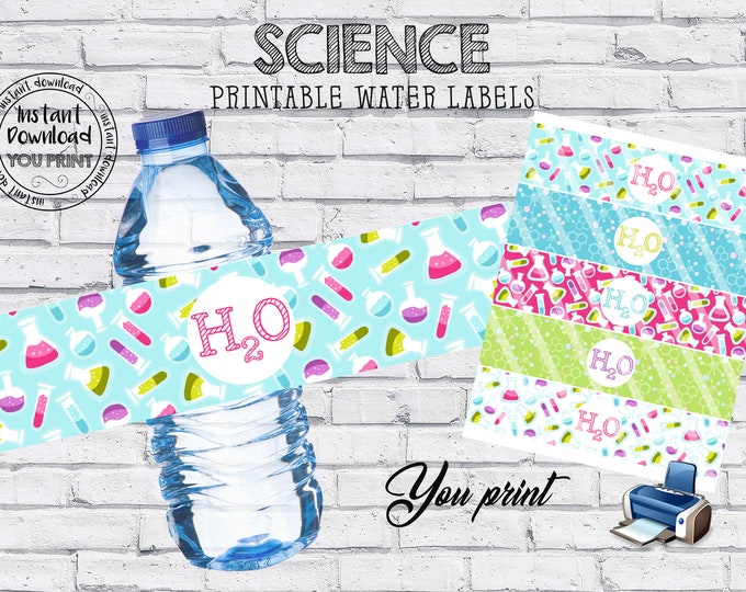 Science Party Drink Labels, Science Party Water Label, H2O Water Labels ...