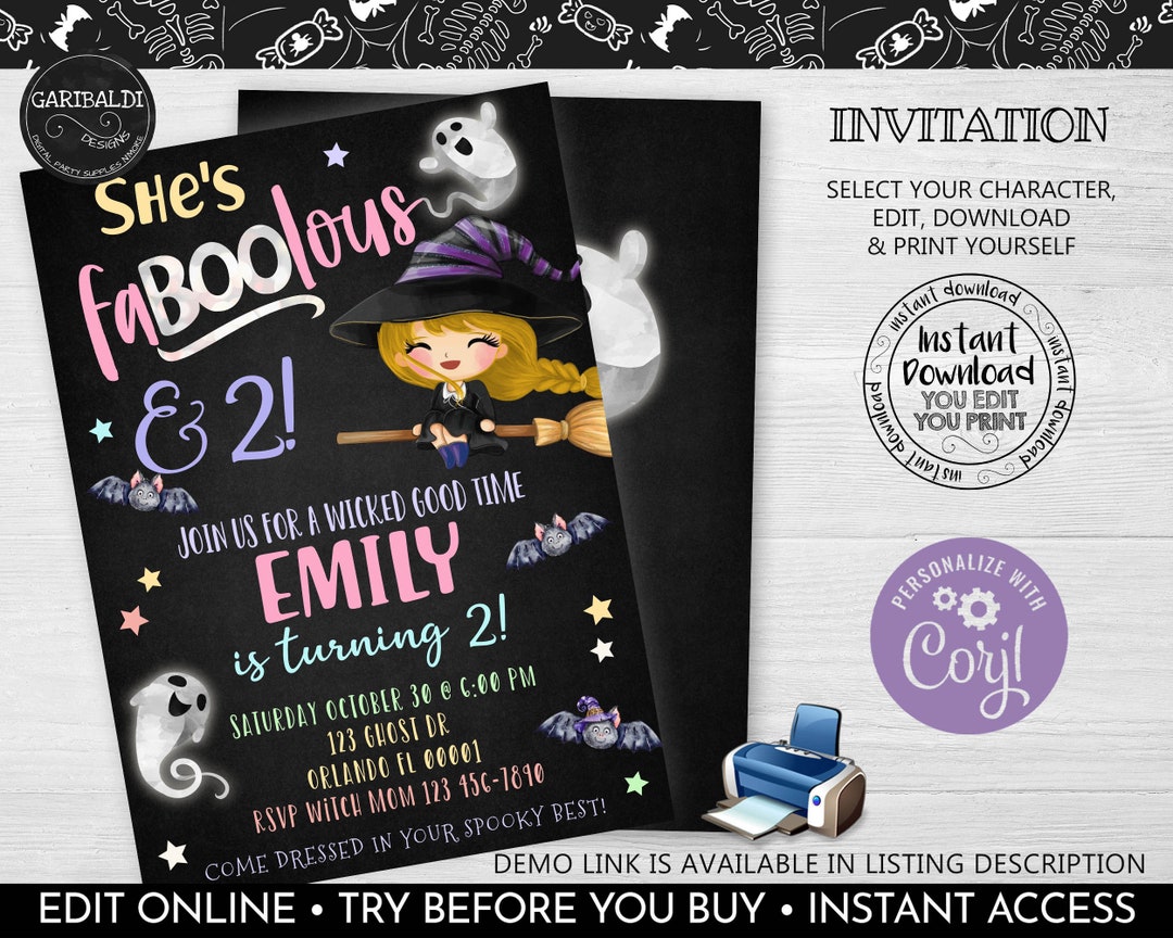 Editable Halloween Invitation Halloween Witch Birthday Party Invite ...