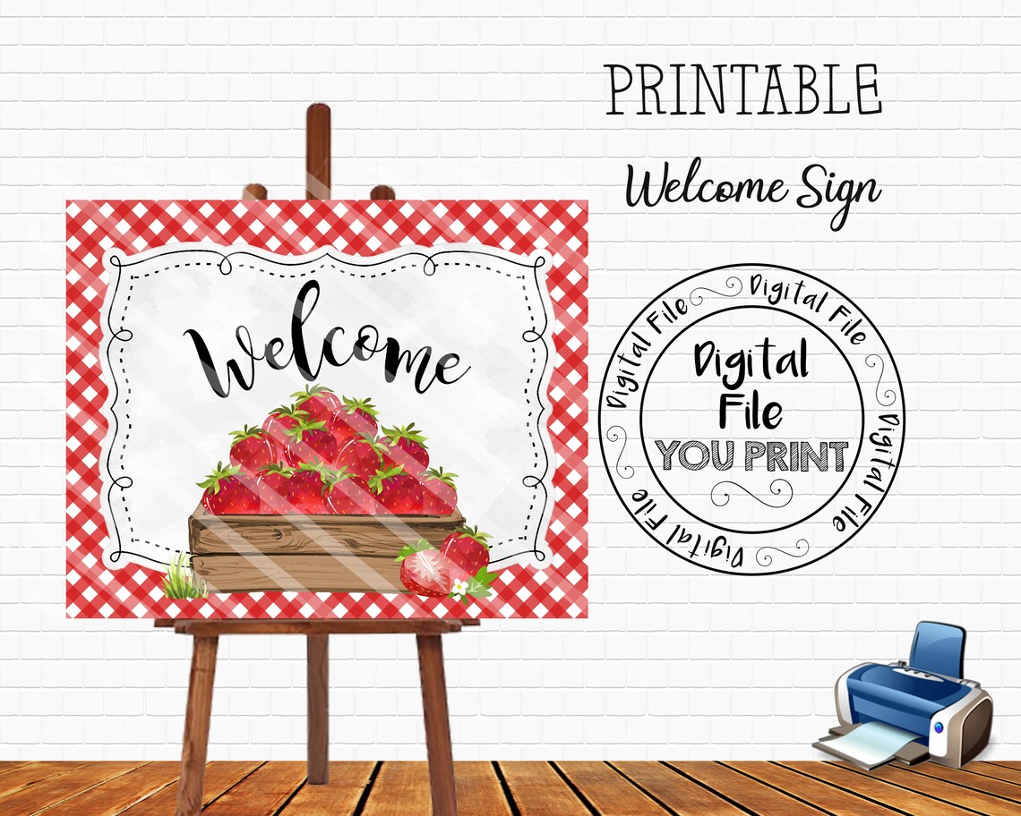 Printable Strawberry Welcome Party Sign Strawberry Birthday | Etsy