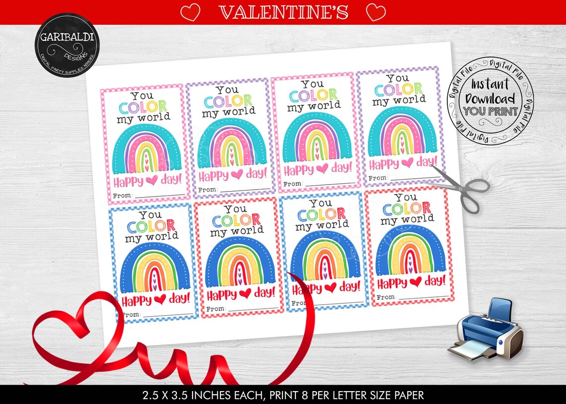 Printable Rainbow Valentine's Day Card You Color My World - Etsy