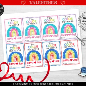 Printable Rainbow Valentine's Day Card You Color My World Valentine's ...