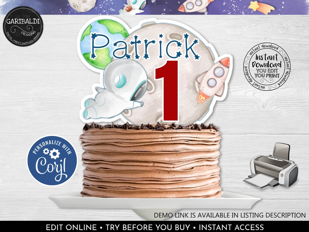 Editable Outer Space Cake Topper Printable Astronaut Centerpieces ...