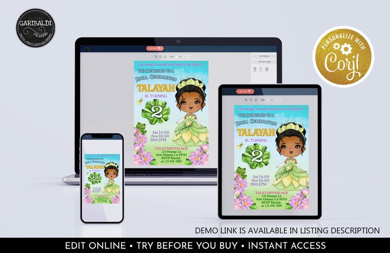 Editable Princess and the Frog Birthday Invitation Princess - Etsy